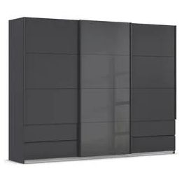 Schwebetürenschrank Rauch "Kleiderschrank Schrank Garderobe ELARA Glastür/Grauspiegel" Schränke Gr. B/H/T: 271 cm x 210 cm x 62 cm, 3 St., grau (graumetallic, glas basalt) praktische Schubladen optional farblich abgesetzt MADE IN GERMANY