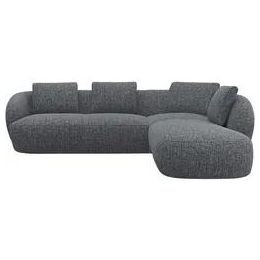 Ecksofa FLEXLUX "Torino, rund, L-Form, Sofa-Ecke mit Ottomane" Sofas Gr. B/H/T: 265cm x 85cm x 237cm, Chenille, lange Ottomane rechts, grau (forrest grey) Modernes, organisches Sofa-Design, Kaltschaum, Wellenunterfederung