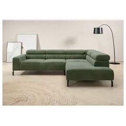 Ecksofa Places of Style "Antonelli, L-Form, incl. Kopfteilverstellung, Breite 276 cm" Sofas Gr. B/H/T: 276cm x 71cm x 219cm, Cord, Recamiere rechts, mit Sitztiefenverstellung, grün (oliv) wahlweise elektrische Sitztiefenverstellung