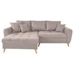 Ecksofa Home Affaire "Blackburn II, L-Form" Sofas Gr. B/H/T: 246cm x 90cm x 170cm, Luxus-Microfaser Lederoptik, Recamiere links, grau (taupe) Mit Kaltschaumpolsterung bis 140 kg belastbar