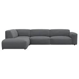 Ecksofa FLEXLUX "Lucera, super bequem durch hochwertigen Sitzaufbau mit Kaltschaum" Sofas Gr. B/H/T: 321cm x 73cm x 231cm, Lederoptik, Ottomane links, grau (elephant grey) modern & anschmiegsam, L-Form, Designsofa