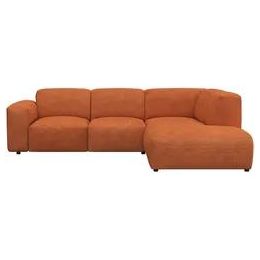 Ecksofa FLEXLUX "Lucera, super Sitzkomfort durch Kaltschaum im Sitz, L-Form" Sofas Gr. B/H/T: 256cm x 73cm x 231cm, Struktur, Chaiselongue links, orange (burned orange) modern & anschmiegsam, Designsofa, modernes skandinavisches Design