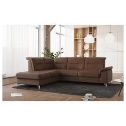 Sit & More Ecksofa SIT&MORE "Astoria L-Form" Sofas Gr. B/H/T: 256 cm x 91 cm x 225 cm, Luxus-Microfaser in Lederoptik, Ottomane links, mit Kopfteilverstellung-mit Armlehnfunktion-ohne Relaxfunktion motorisch im Sofa 2,5-sitzig, braun (haselnuss) wahlweise mit motorischer Relaxfunktion