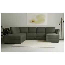 Wohnlandschaft Home Affaire "Lavars Schlafsofa" Sofas Gr. B/H/T: 310 cm x 90 cm x 226 cm, Webstoff, Recamiere rechts, grün (khaki) mit Bettfunktion und Stauraum, in zwei verschiedenen Bezugsqualitäten