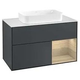 Villeroy & Boch Villeroy und Boch Finion Waschtischunterschrank F251PCHG 100x60,3cm, Abdeckplatte white matt, Regal rechts Oak Veneer, Midnight Blue Matt Lacquer