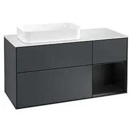 Villeroy & Boch Villeroy und Boch Finion Waschtischunterschrank F281PDHG 120cm, Abdeckplatte white matt, Regal rechts Black matt lacquer, Midnight Blue Matt Lacquer