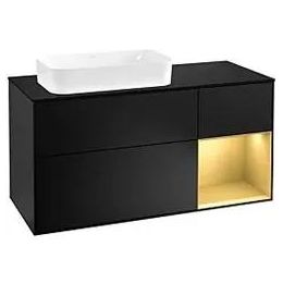 Villeroy & Boch Villeroy und Boch Finion Waschtischunterschrank F282HFPD 120cm, Abdeckplatte black matt, Regal rechts Gold matt, Black matt lacquer