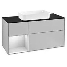 Villeroy & Boch Villeroy und Boch Finion Waschtischunterschrank F292MTGJ 120cm, Abdeckplatte black matt, Regal links White matt lacquer, Light grey matt