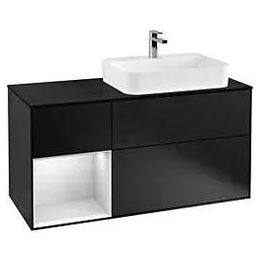 Villeroy & Boch Villeroy und Boch Finion Waschtischunterschrank F392MTPD 120cm, Abdeckplatte black matt, Regal links White matt lacquer, Black matt lacquer