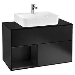 Villeroy & Boch Villeroy und Boch Finion Waschtischunterschrank G112PDPD 100cm, Abdeckplatte black matt, Emotion, Regal links Black matt lacquer, Black matt lacquer