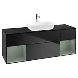 Villeroy & Boch Villeroy und Boch Finion Waschtischunterschrank G862GMPD 160cm, Abdeckplatte black matt, Emotion, Regale Olive matt lacquer, Black matt lacquer