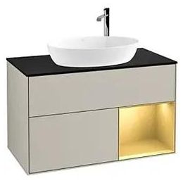 Villeroy & Boch Villeroy und Boch Finion Waschtischunterschrank G902HFHH 100cm, Abdeckplatte black matt, Emotion, Regale Gold matt lacquer, Sand Matt Lacquer