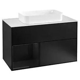 Villeroy & Boch Villeroy und Boch Finion Waschtischunterschrank G241PHPD 100cm, Abdeckplatte white matt, Emotion, Regal links Glossy Black Lacquer, Black matt lacquer