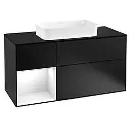 Villeroy & Boch Villeroy und Boch Finion Waschtischunterschrank G292GFPD 120cm, Abdeckplatte black matt, Emotion, Regal links Glossy white lacquer, Black matt lacquer