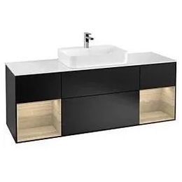 Villeroy & Boch Villeroy und Boch Finion Waschtischunterschrank G451PCPD 160cm, Abdeckplatte white matt, Emotion, Regale Oak Veneer, Black matt lacquer