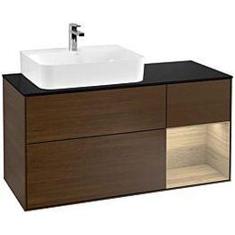 Villeroy & Boch Villeroy und Boch Finion Waschtischunterschrank G152PCGN 120cm, Abdeckplatte black matt, Emotion, Regal links Oak Veneer, Walnut veneer