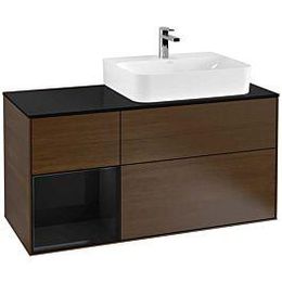 Villeroy & Boch Villeroy und Boch Finion Waschtischunterschrank G142PHGN 120cm, Abdeckplatte black matt, Emotion, Regal links Glossy Black Lacquer, Walnut veneer