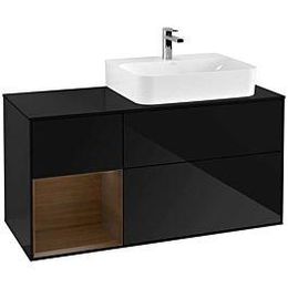 Villeroy & Boch Villeroy und Boch Finion Waschtischunterschrank G142GNPH 120cm, Abdeckplatte black matt, Emotion, Regal links Walnut veneer, Glossy Black Lacquer