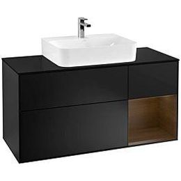 Villeroy & Boch Villeroy und Boch Finion Waschtischunterschrank F172GNPD 120cm, Abdeckplatte black matt, Regal rechts Walnut veneer, Black matt lacquer