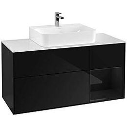 Villeroy & Boch Villeroy und Boch Finion Waschtischunterschrank F171PHPH 120cm, Abdeckplatte white matt, Regal rechts Glossy Black Lacquer, Glossy Black Lacquer