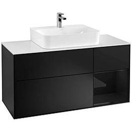 Villeroy & Boch Villeroy und Boch Finion Waschtischunterschrank F171PHPD 120cm, Abdeckplatte white matt, Regal rechts Glossy Black Lacquer, Black matt lacquer