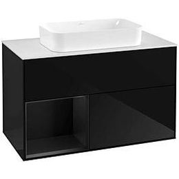 Villeroy & Boch Villeroy und Boch Finion Waschtischunterschrank G241PDPH 100cm, Abdeckplatte white matt, Emotion, Regal links Black matt lacquer, Glossy Black Lacquer