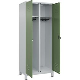C+P Schwarz-Weiß-Spind Classic PLUS, 1 Abteil, lichtgrau / resedagrün, HxB 1950 x 800 mm, mit Füßen, Drehriegel