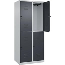 C+P Doppelstock-Spind Classic PLUS, 2 Abteile, lichtgrau / grau, HxB 1850 x 800 mm, mit Bodengleitern, Drehriegel