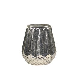 Chic Antique Diamantförmiges Windlicht mit Rillen, H13/D11 cm, antik silber