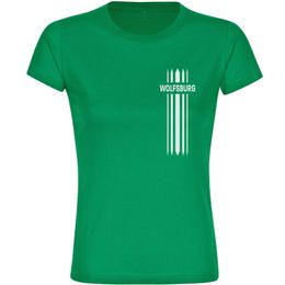 multifanshop Damen T-Shirt - Wolfsburg - Streifen - Druck weiß - Frauen