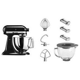 KitchenAid Küchenmaschine "5KSM125EOB" Küchenmaschinen mit Gratis Glasschüssel+3 Nudelvorsätzen schwarz (onyx black)