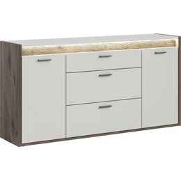 Sideboard Inosign "Treviso, Breite 167cm, inkl. Frontbeleuchtung, 2 Türen, Einlegeböden" Sideboards Gr. B/H/T: 167 cm x 86 cm x 40 cm, 3 St., grau (nox oak dunkel, hellgrau nachbildung) 3 Schubkästen, Anrichte, Wohnzimmerschrank, Kommode