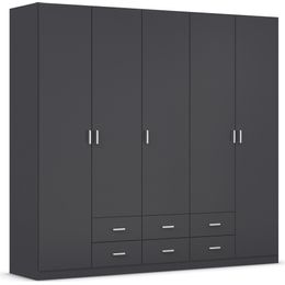 Drehtürenschrank Rauch "Kleiderschrank Schrank Garderobe Wäscheschrank GAMMA in 3 Breiten" Schränke Gr. B/H/T: 226 cm x 210 cm x 54 cm, 5 St., grau (graumetallic) mit 6 Schubladen, in schlichtem Design TOPSELLER MADE IN GERMANY