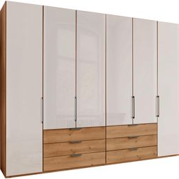 Falttürenschrank Wiemann "Monaco" Schränke Gr. B/H/T: 295,3 cm x 216 cm x 58 cm, 6 St., braun (bianco, eiche, nachbildung, glas champagner) Drehtürenschrank Kleiderschrank Teil-Glasfront sowie hochwertige Beschläge inkl. Schubladendämpfung