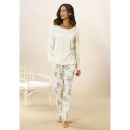 Vivance Dreams Pyjama beige Gr. 32/34 für Damen. Mit mit Zierknopfleiste. Bequem. Nachhaltig.