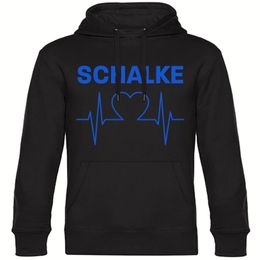 multifanshop Kapuzen Sweatshirt - Schalke - Herzschlag - Druck blau - Hoodie