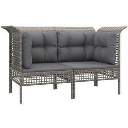 vidaXL - Garten-Ecksofas mit Kissen 2 Stk. Grau Poly Rattan