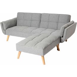 Neuwertig] Schlafsofa HHG 546 mit Ottomane, Couch Sofa Gästebett, Schlaffunktion 218x175cm Stoff/Textil hellgrau