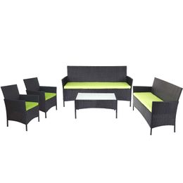 MCW 3-2-1-1 Poly-Rattan Garten-Garnitur Hamar, Lounge-Set Sitzgruppe Sofa ~ anthrazit, Kissen grün