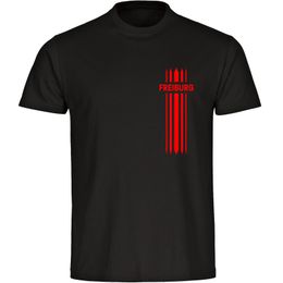 multifanshop® Herren T-Shirt - Freiburg - Streifen - Druck rot