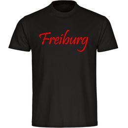 multifanshop® Herren T-Shirt - Freiburg - Schriftzug - Druck rot