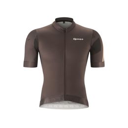 Radtrikot Gonso "TRESERO", Herren, Gr. M, braun (dunkelbraun), 86% Polyester, 14% Elasthan, Rundhals, Trikots, Herren Radshirt kurzarm, atmungsaktives Fahrradtrikot mit Rückentasche