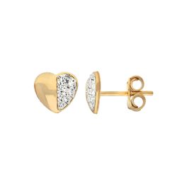 Paar Ohrstecker Firetti "Schmuck Geschenk Gold 375 Ohrschmuck Herzen" Ohrringe Gr. Gelbgold 375, goldfarben (gelbgoldfarben, weiß, weiß) Damen mit Kristallstein