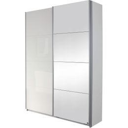 Garderobenschrank Rauch "Garderobe Drehtürenschrank Kleiderschrank Schrank Schuhschrank MINOSA" Schränke Gr. H/T: 197 cm x 48 cm, 2 St., weiß (alpinweiß, hochglanz weiß) Breite 136 cm, ausziehbare Kleiderstange, 6 Schuhböden MADE IN GERMANY