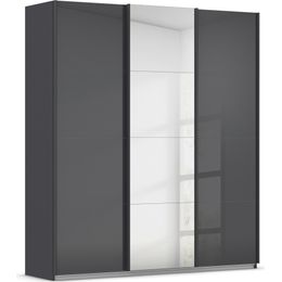 Schwebetürenschrank Rauch "Kleiderschrank Kleiderschränke Schrank Garderobe AGORDO mit Glasfront" Schränke Gr. B/H/T: 203 cm x 229 cm x 62 cm, 3 St., grau (graumetallic, glas basalt) durchdachte Innenausstattung, in 4 Breiten und 2 Höhen MADE IN GERMANY