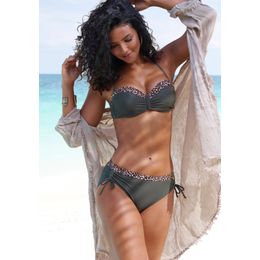 Bügel-Bandeau-Bikini-Top Lascana "Adelin" Gr. 36, Cup B, grün (oliv, leo) Damen Bikini-Oberteile mit bedruckten Einsätzen