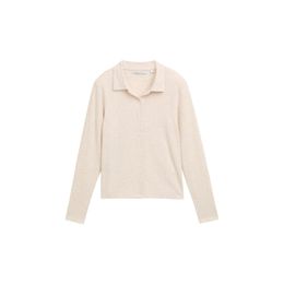 Tom Tailor Denim Damen Weiches Pointelle Langarmshirt, beige, Uni, Gr. XL