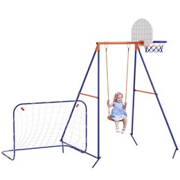 Outsunny Kinderschaukel-Set, Fußballtor, Basketballkorb, Stahlgestell, 3-8 Jahre