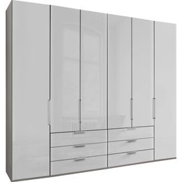 Falttürenschrank Wiemann "Monaco mit hochwertige Beschläge inkl. Schubladendämpfung" Schränke Gr. B/H/T: 246,9 cm x 216 cm x 58 cm, 6 St., grau (kieselgrau, dekor, glas weiß) Drehtürenschrank Kleiderschrank unempfindlichen Glasfront, Made in Germany