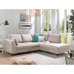 Tala - 5-sitzer ecksofa rechts - mit schlaffunktion - aus stoff - beige